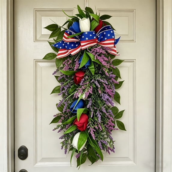 4th of July Artificial Red White Blue Flower Wreath - Simulation Floral ...