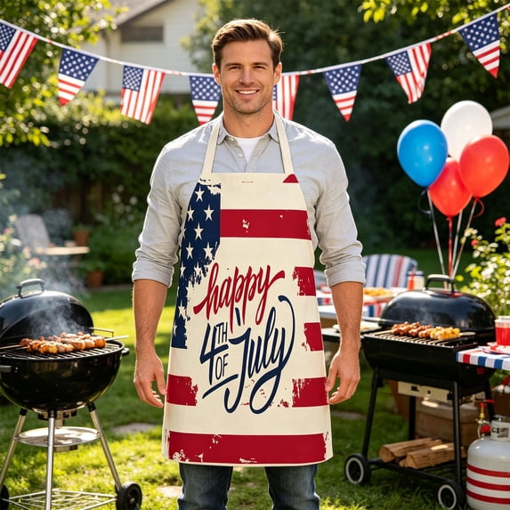 4th Of July BBQ Apron Adjustable Kitchen Cooking Apron Oil Proof Stain ...