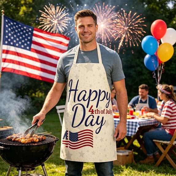 4th Of July BBQ Apron Adjustable Kitchen Cooking Apron Oil Proof Stain ...