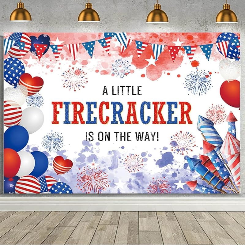 4th of July Baby Shower Backdrop A Little Firecracker is On The Way ...