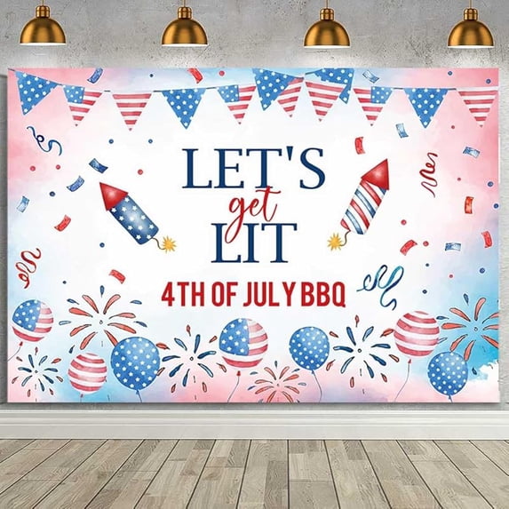 4th of July Backdrop Let's Get It 4th of July Red Blue Independence Day ...