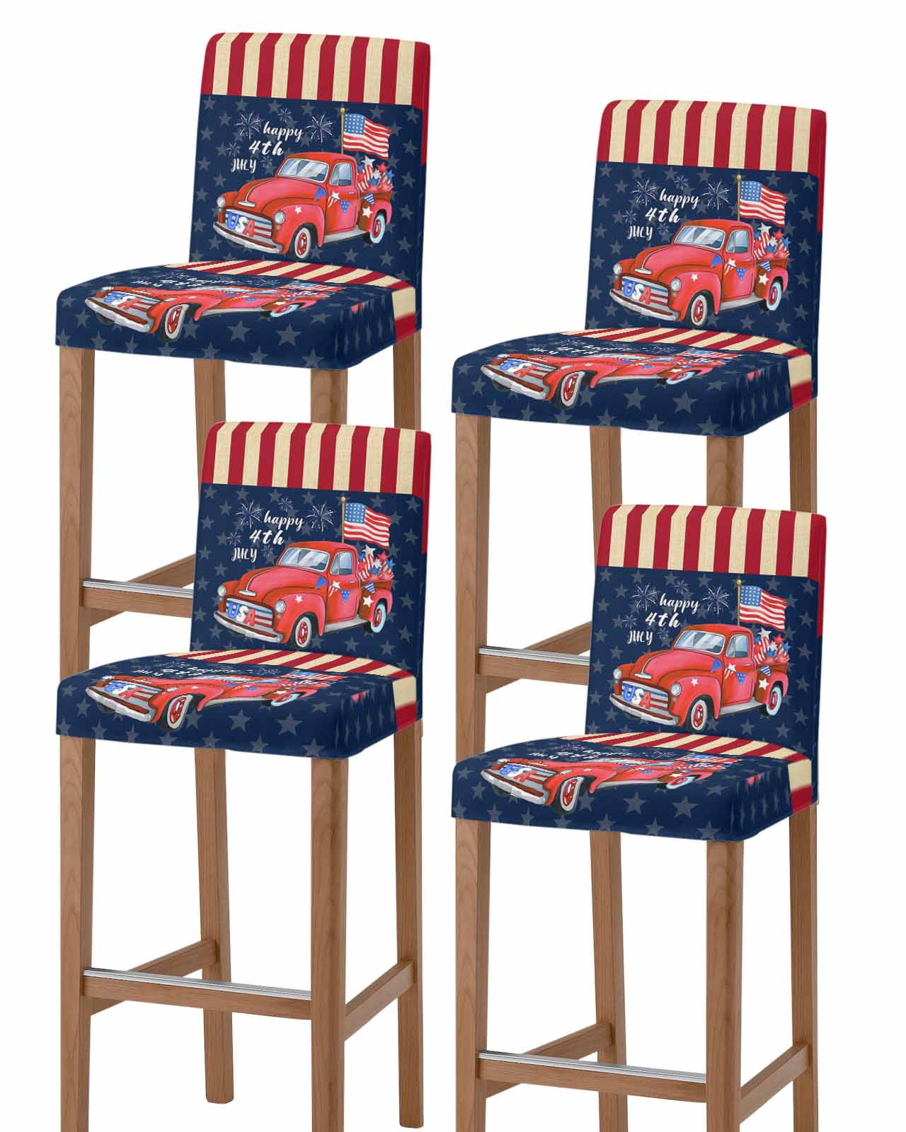4th of July Bar Stool Covers Set of 4, Patriotic Red Truck American ...