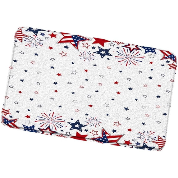 4th of July Bath Mat American Flag Blue Red Star Firework Independence ...