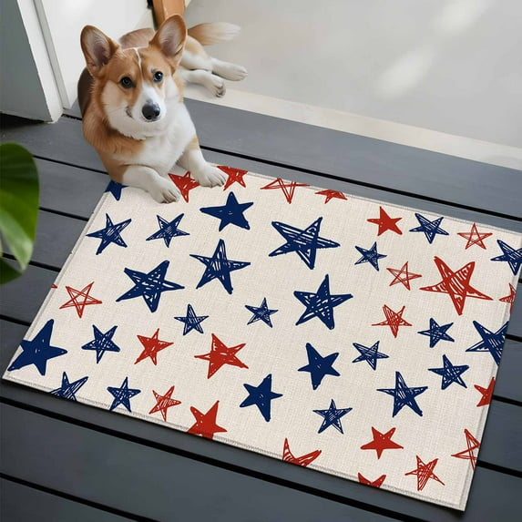 4th of July Bathroom Mat 2x3 FT, Non Slip Small Kitchen Mat, Blue Red ...