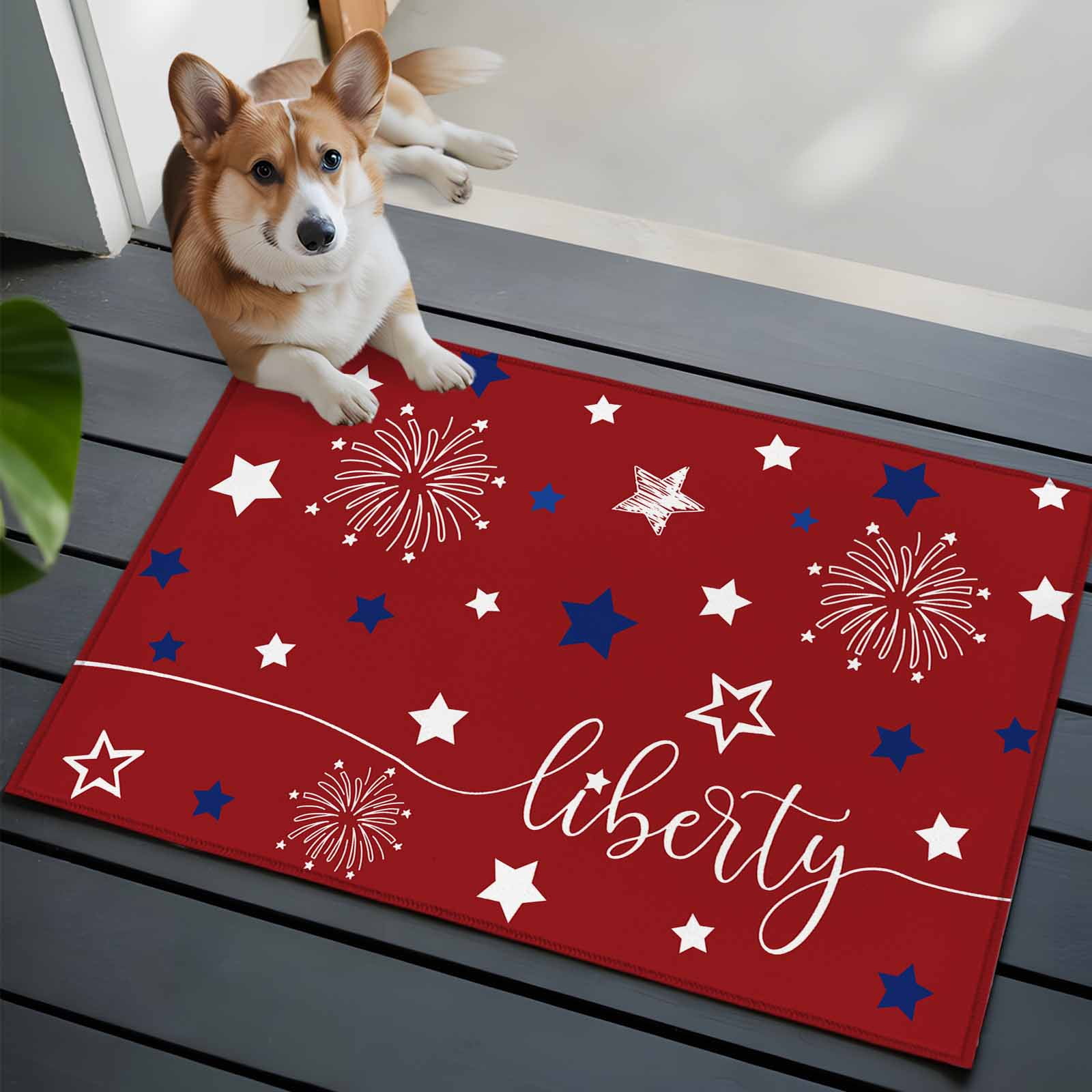 4th of July Bathroom Mat 2x3 FT, Non Slip Small Kitchen Mat, Blue White ...