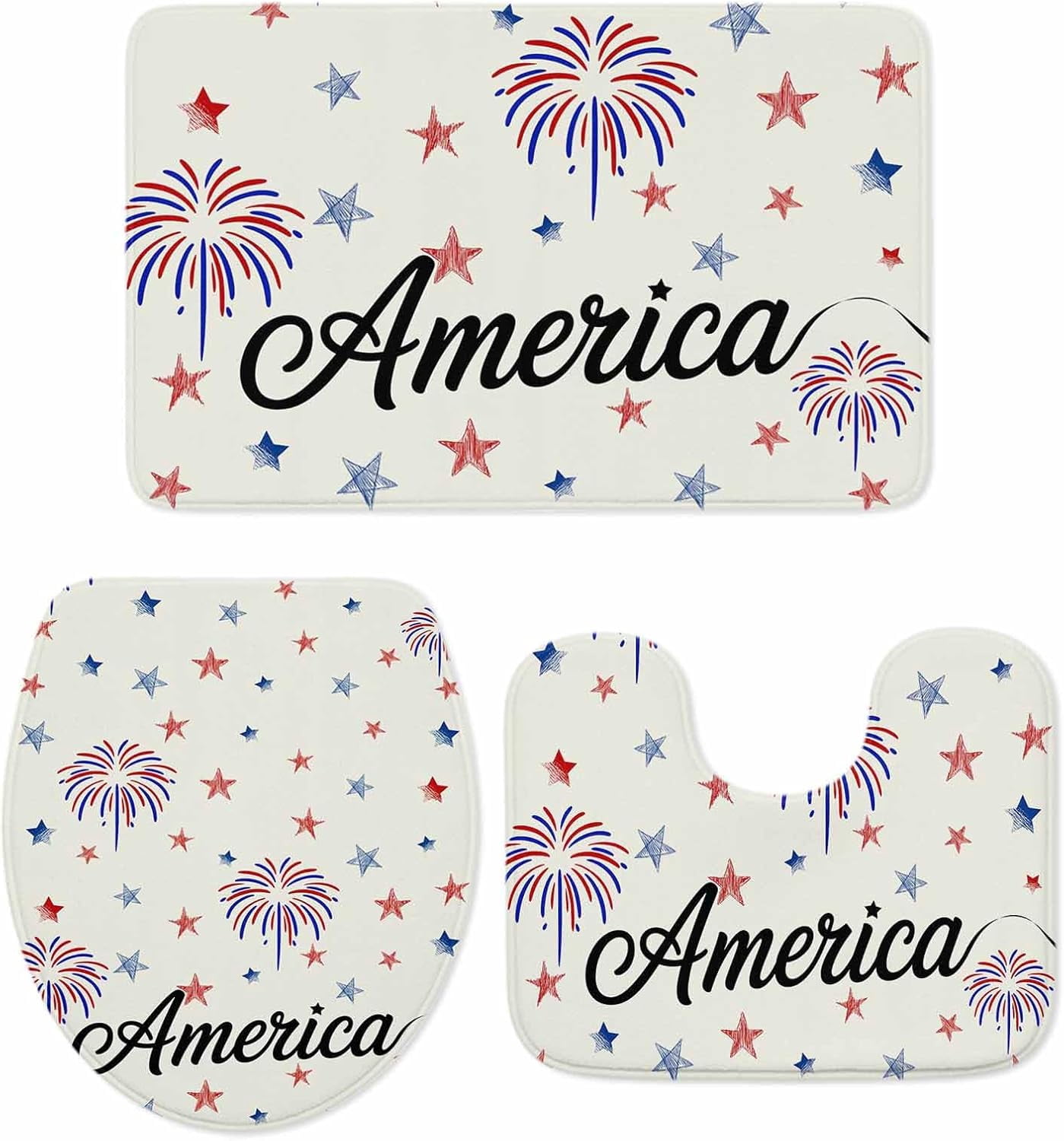 4th of July Bathroom Rugs and Mats Sets 3 Piece Patriotic Stars ...