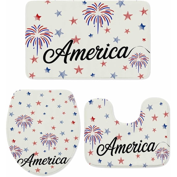 4th of July Bathroom Rugs and Mats Sets 3 Piece Patriotic Stars ...