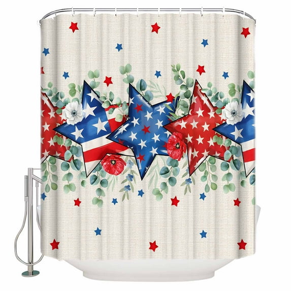 4th of July Bathroom Shower Curtains with 12 Hooks Polyester Waterproof ...