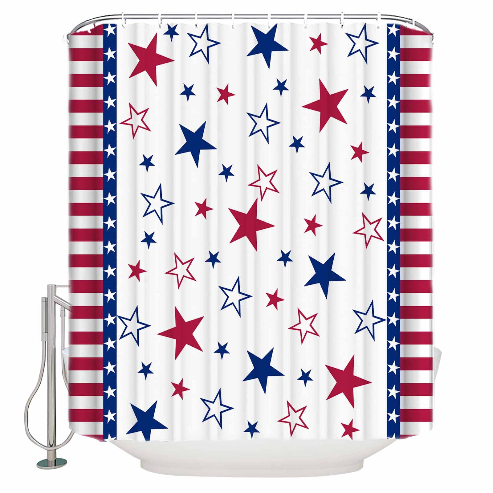 4th of July Bathroom Shower Curtains with 12 Hooks Polyester Waterproof ...