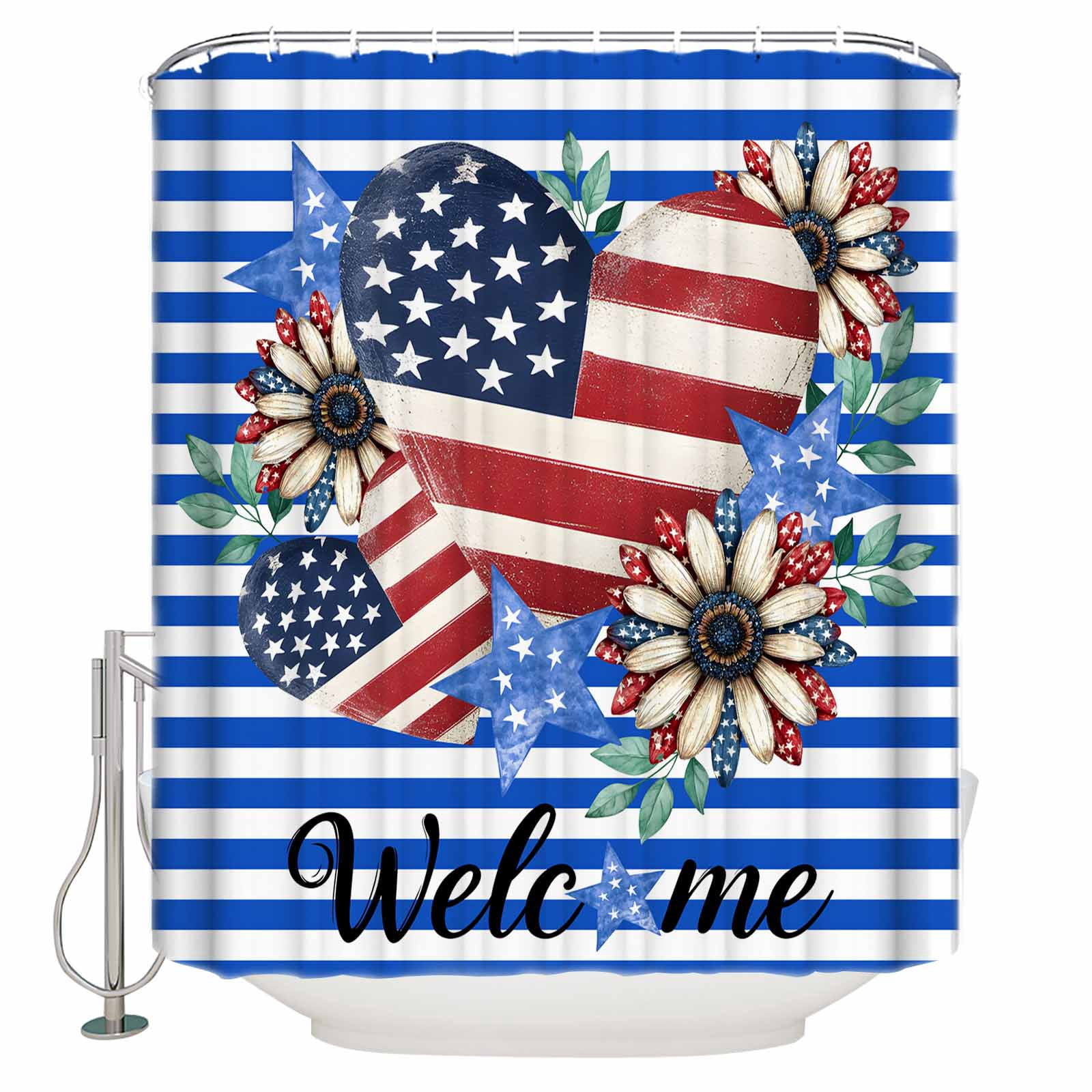 4th of July Bathroom Shower Curtains with 12 Hooks Polyester Waterproof ...