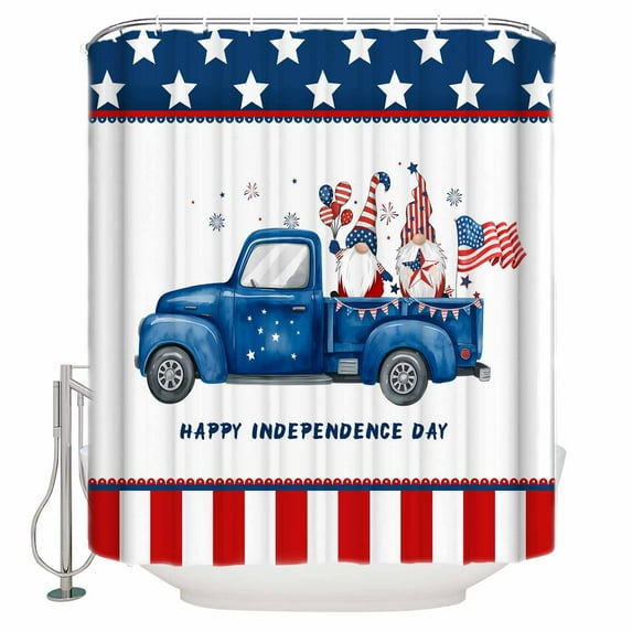 4th of July Bathroom Shower Curtains with 12 Hooks Polyester Waterproof ...