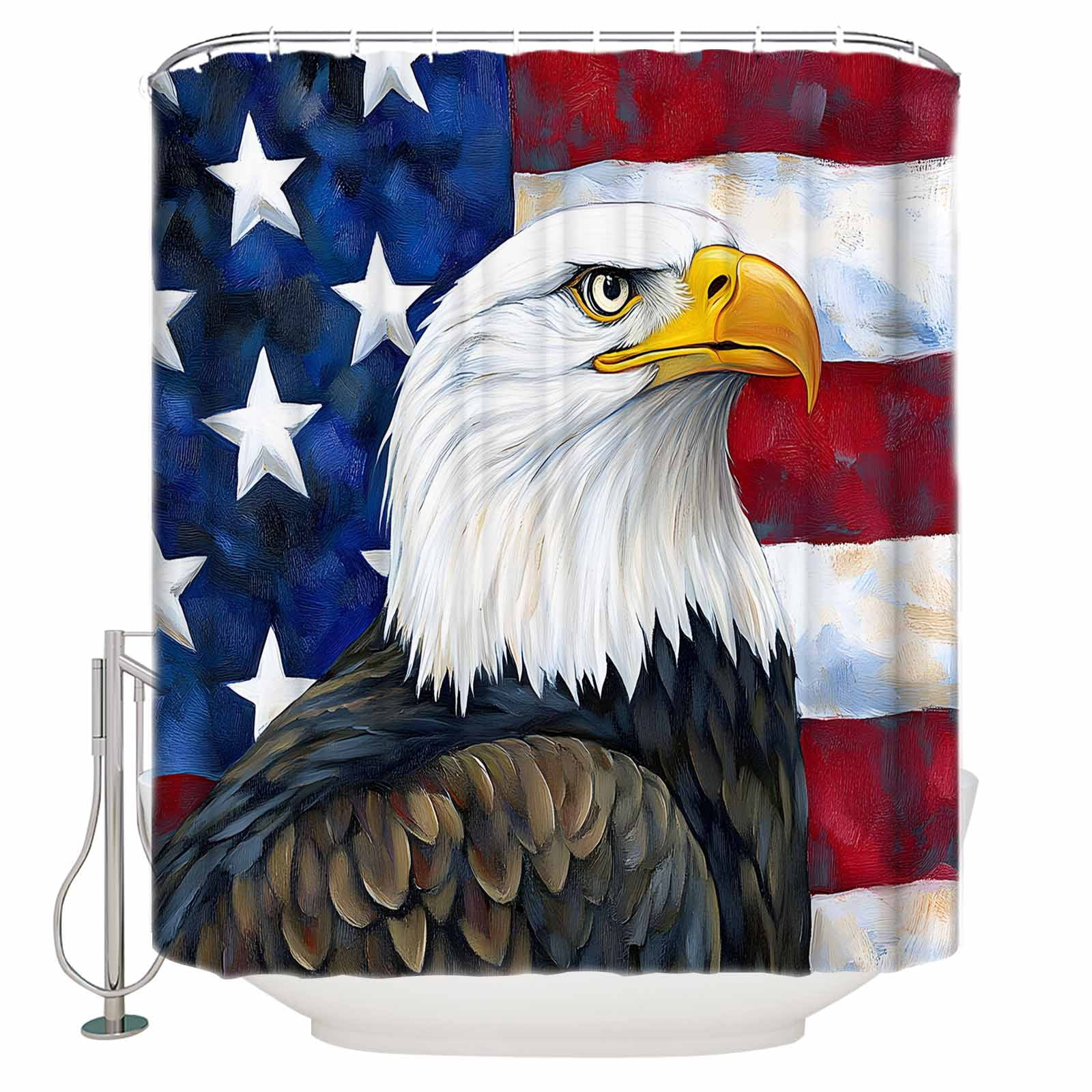 4th of July Bathroom Shower Curtains with 12 Hooks Polyester Waterproof ...