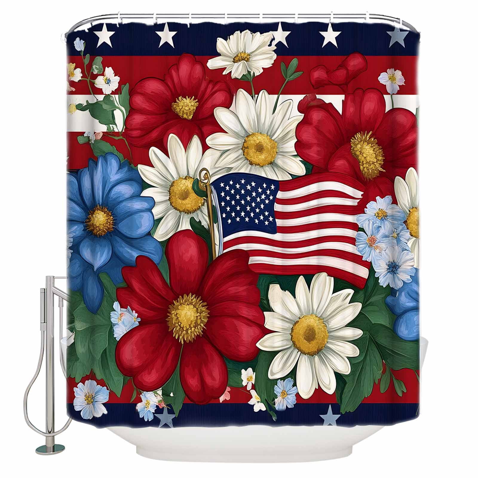 4th of July Bathroom Shower Curtains with 12 Hooks Polyester Waterproof ...