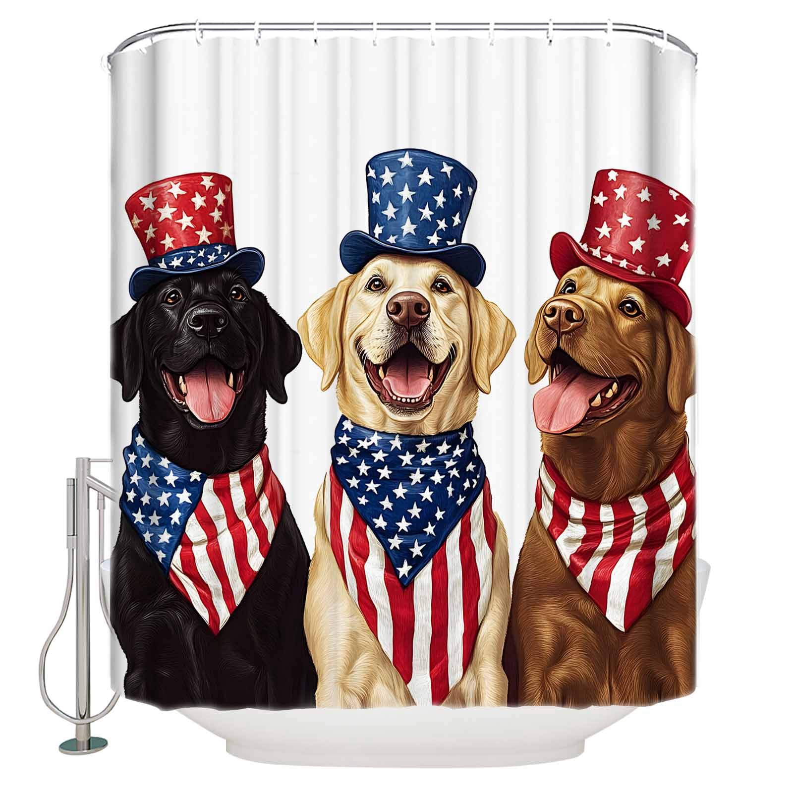 4th of July Bathroom Shower Curtains with 12 Hooks Polyester Waterproof ...