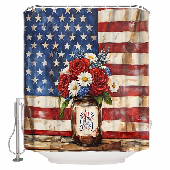 4th of July Bathroom Shower Curtains with 12 Hooks Polyester Waterproof ...