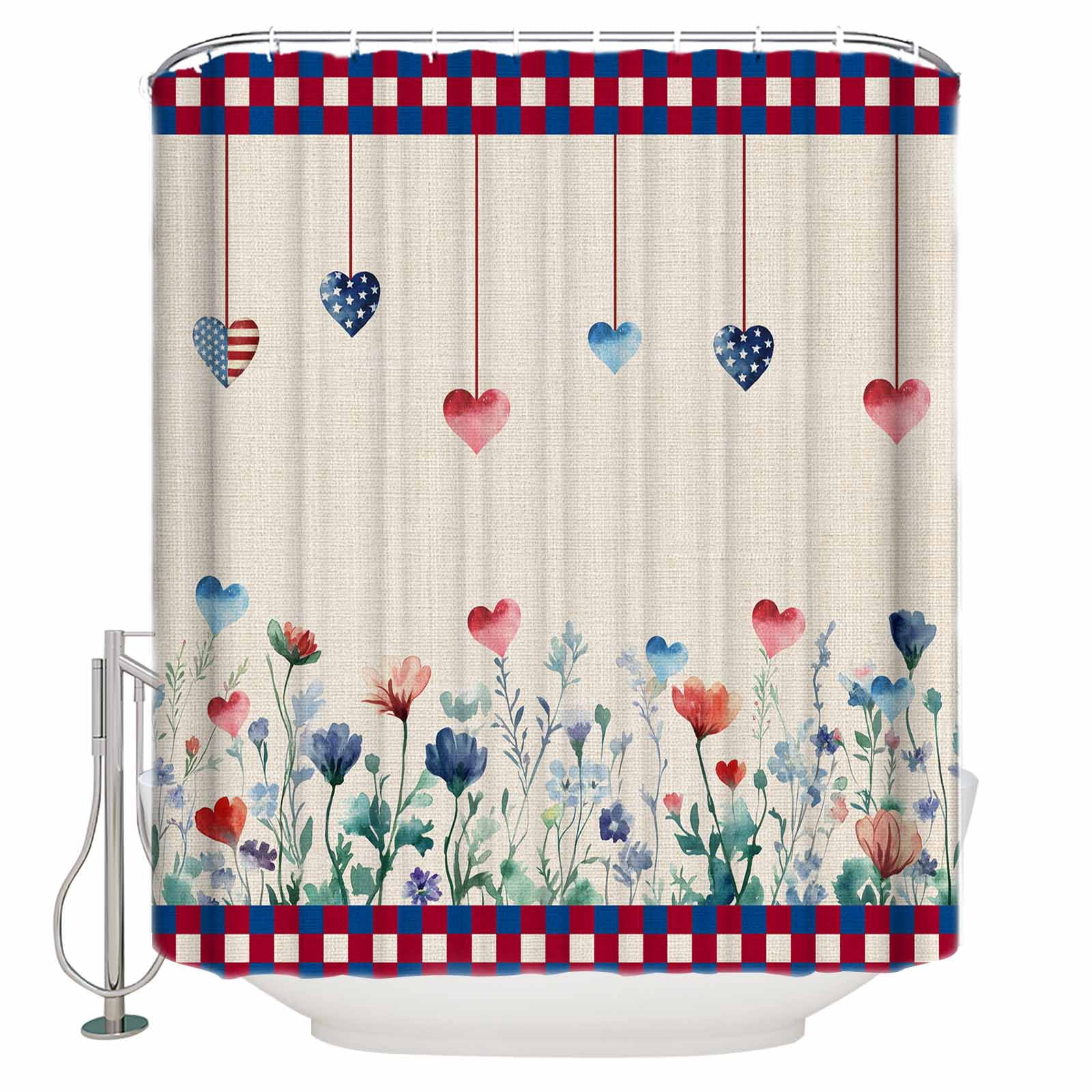 4th of July Bathroom Shower Curtains with 12 Hooks Polyester Waterproof ...