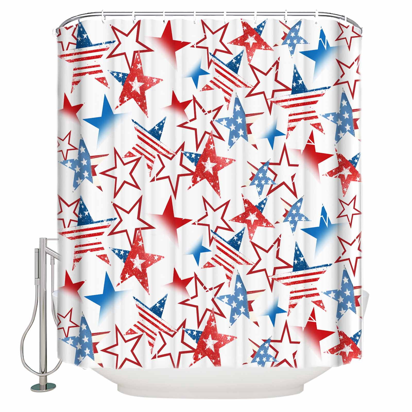 4th of July Bathroom Shower Curtains with 12 Hooks Polyester Waterproof ...