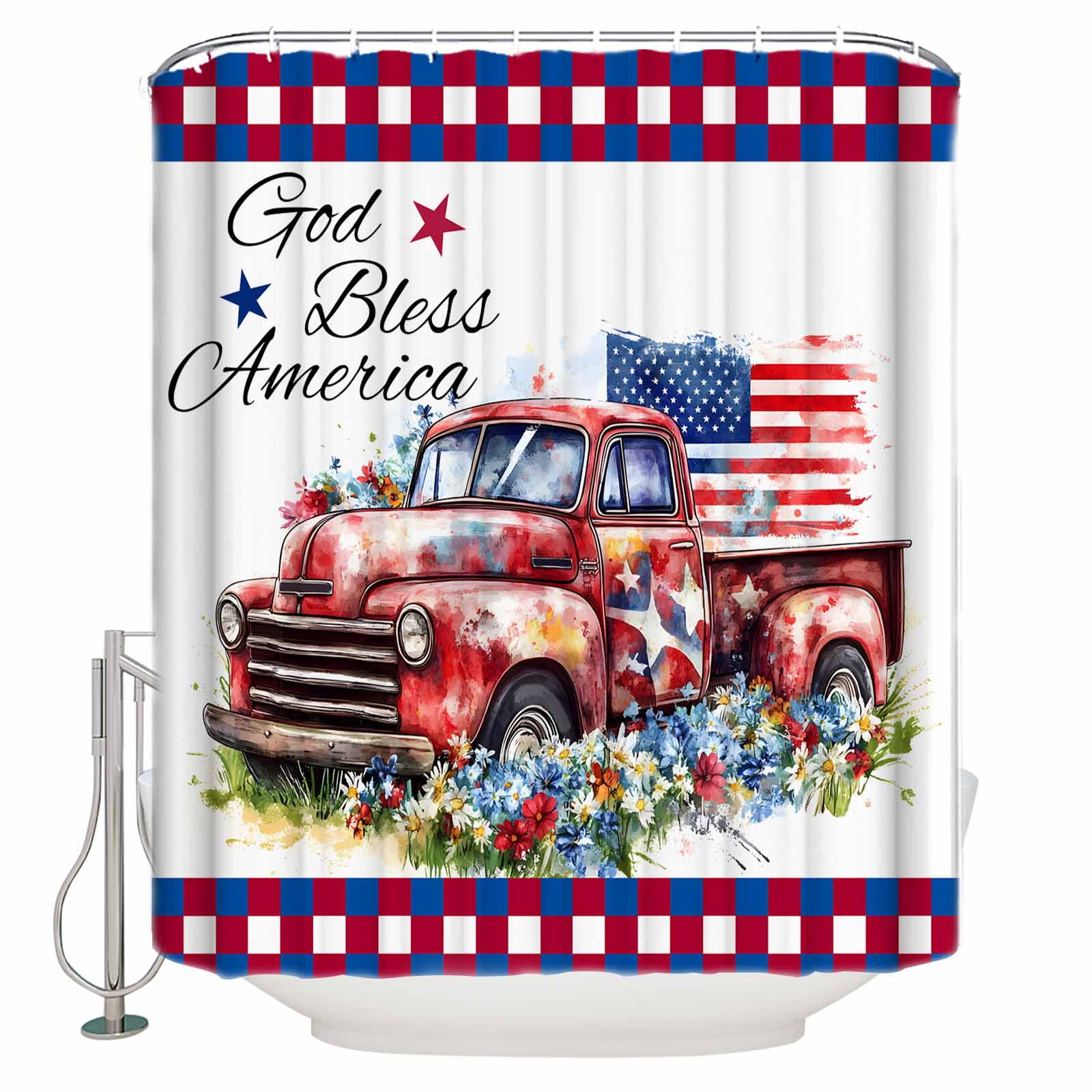 4th of July Bathroom Shower Curtains with 12 Hooks Polyester Waterproof ...