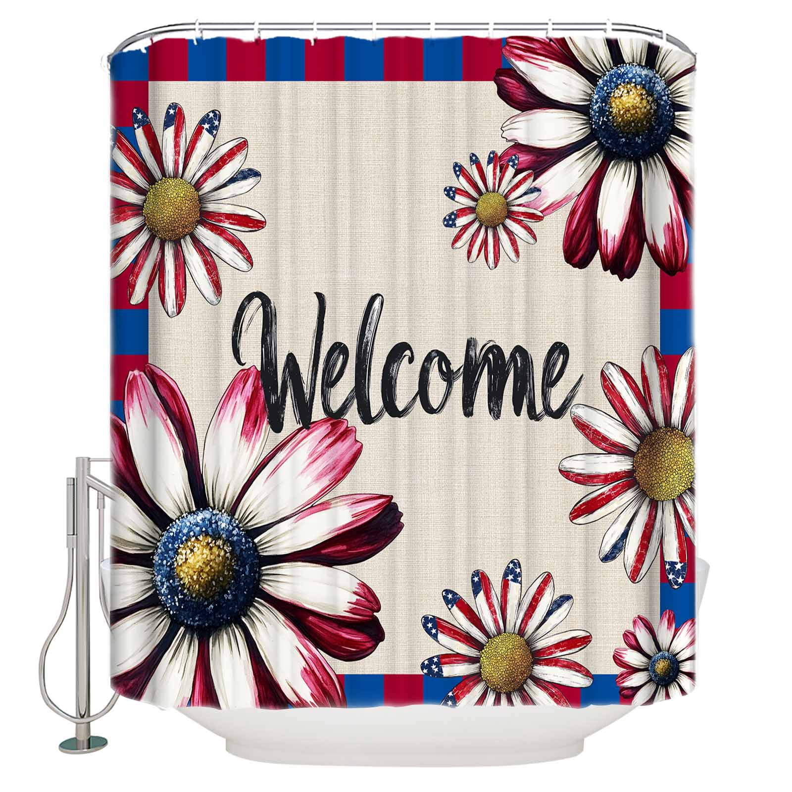 4th of July Bathroom Shower Curtains with 12 Hooks Polyester Waterproof ...