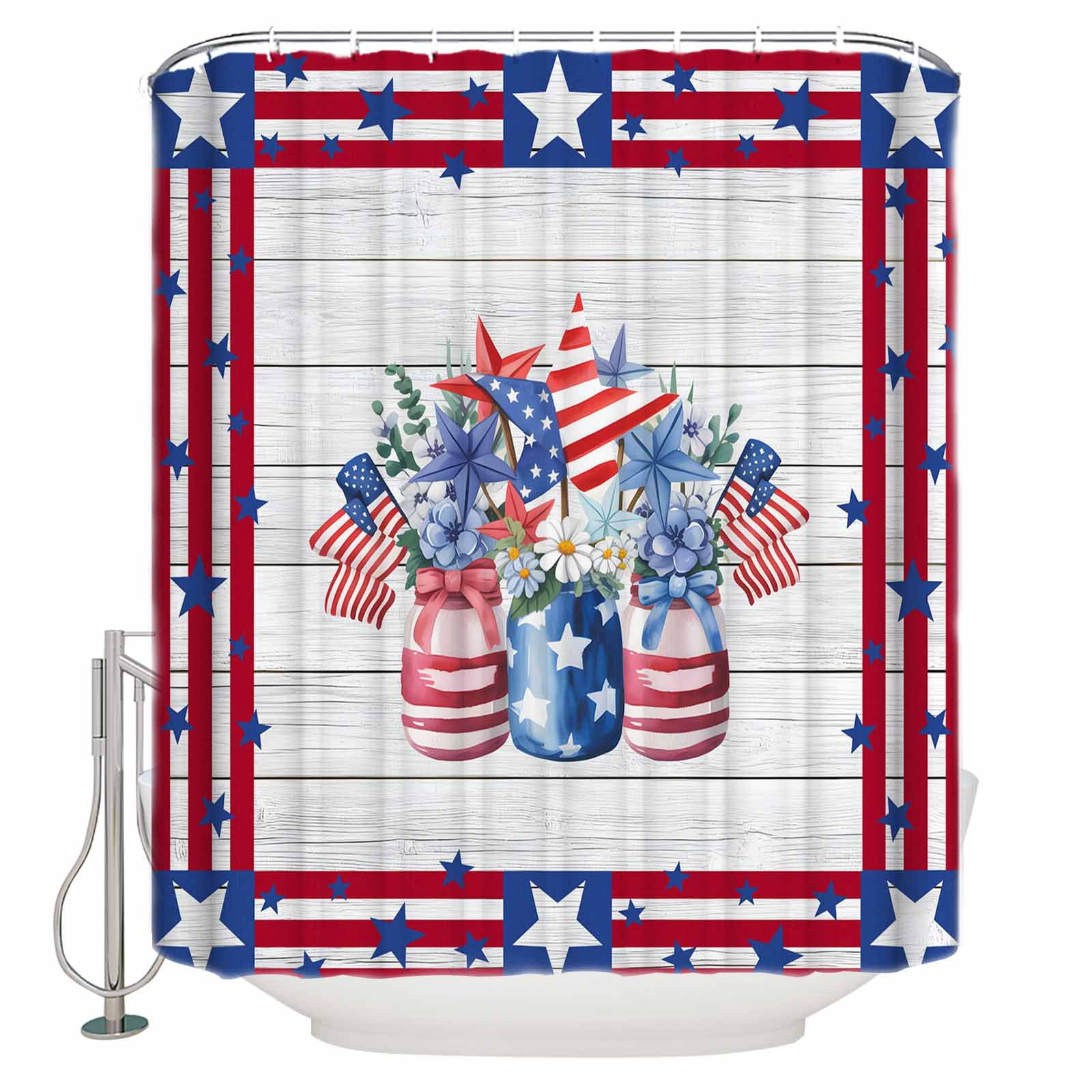 4th of July Bathroom Shower Curtains with 12 Hooks Polyester Waterproof ...