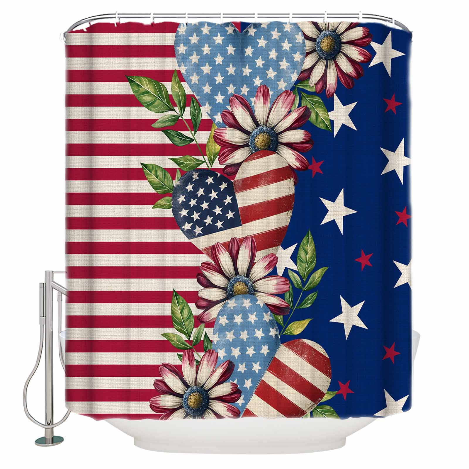 4th of July Bathroom Shower Curtains with 12 Hooks Polyester Waterproof ...