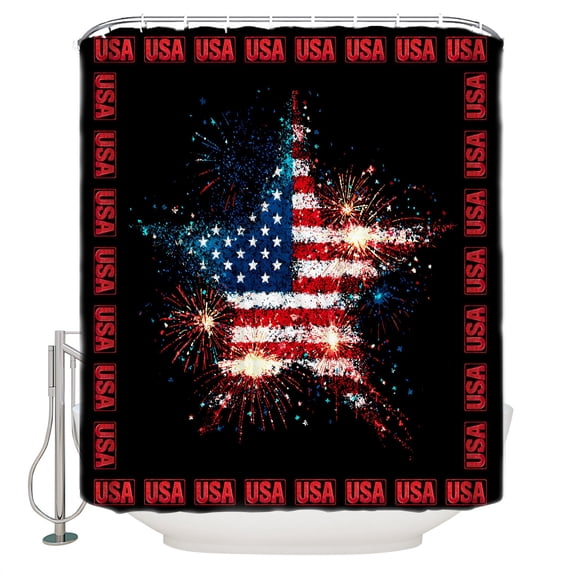 4th of July Bathroom Shower Curtains with 12 Hooks Waterproof Shower ...