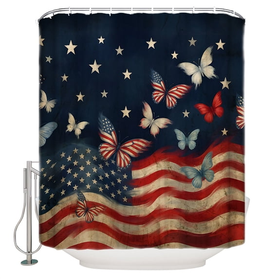 4th of July Bathroom Shower Curtains with 12 Hooks Waterproof Shower ...