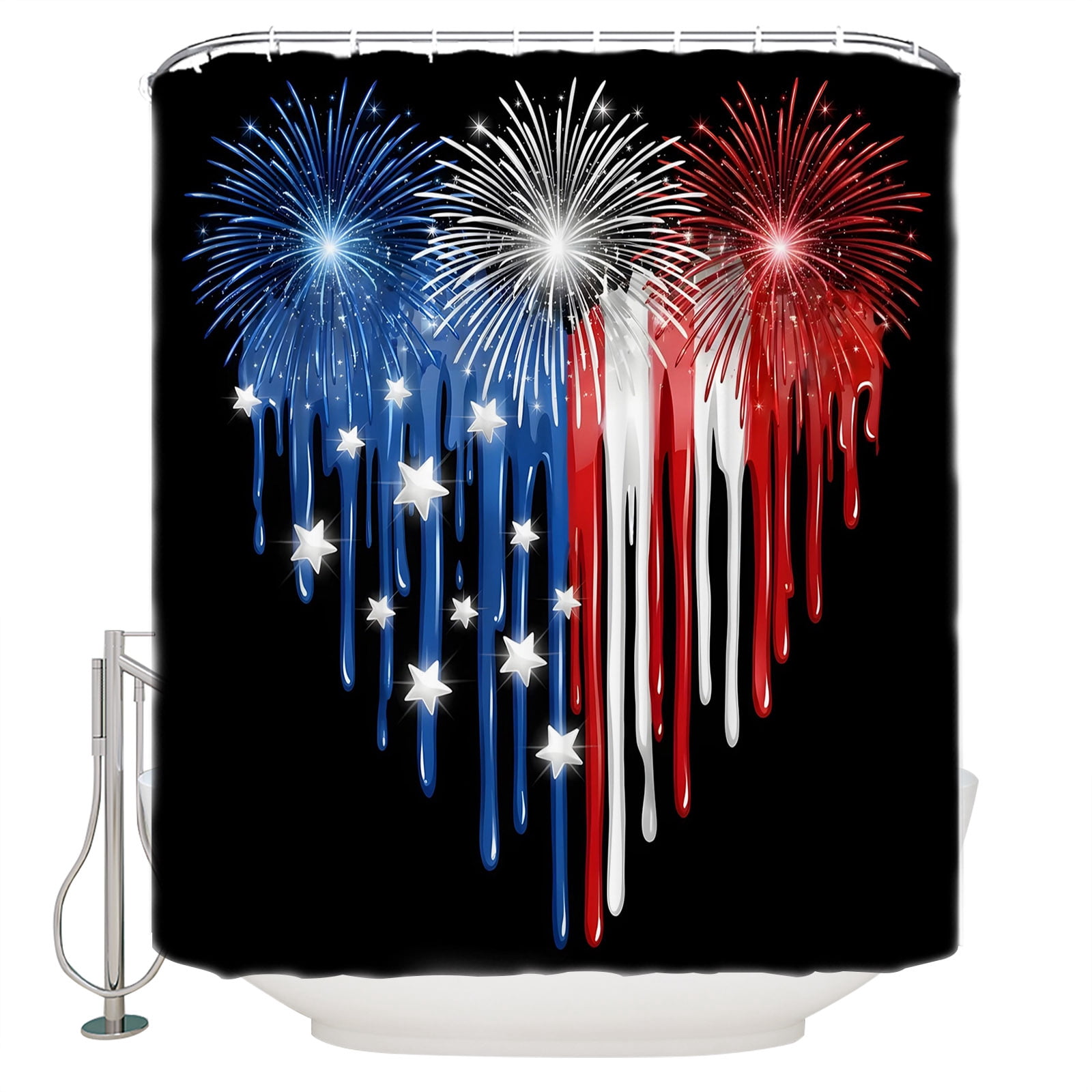 4th of July Bathroom Shower Curtains with 12 Hooks Waterproof Shower ...