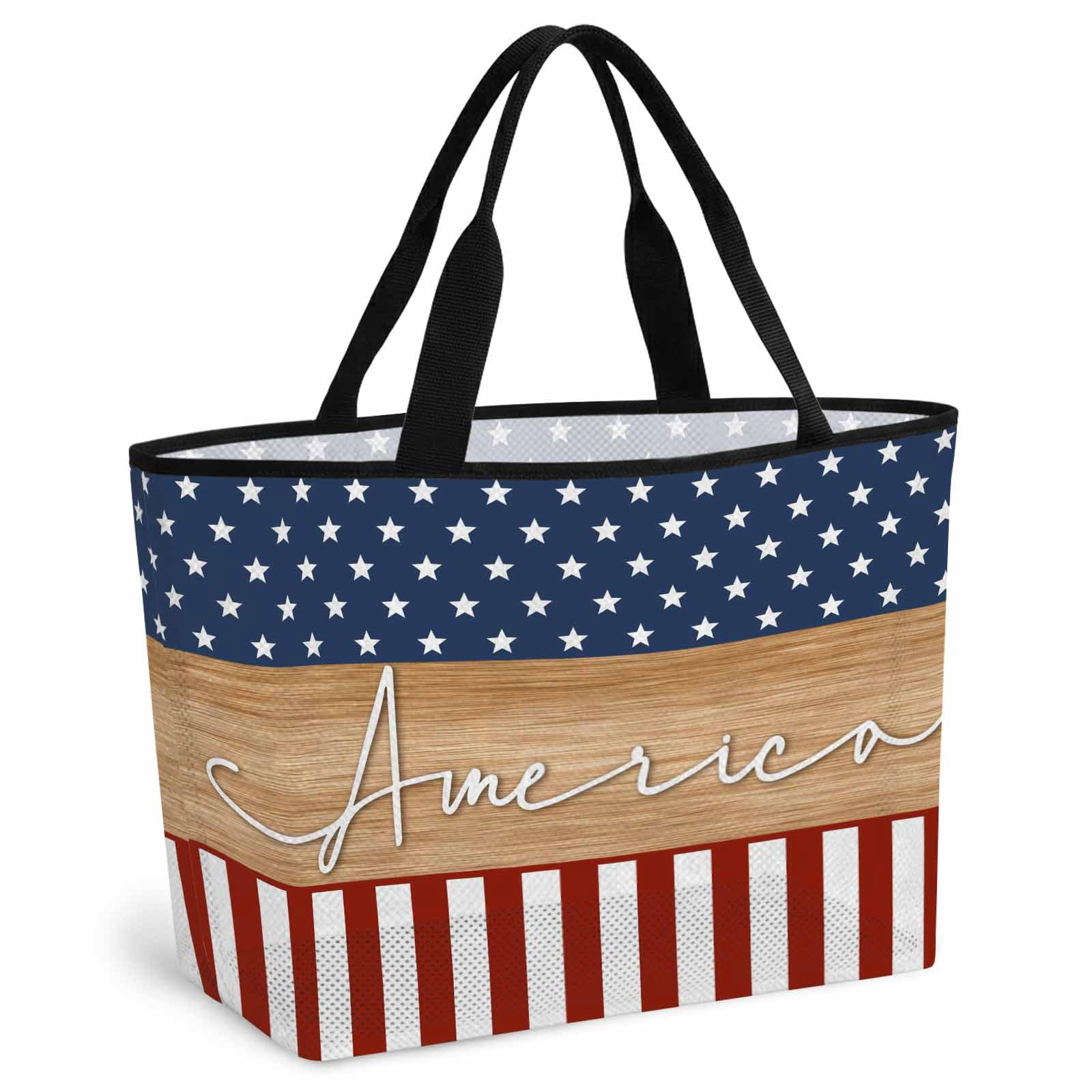 4th of July Beach Bag for Women, Large Breathable Mesh Beach Tote Bag ...