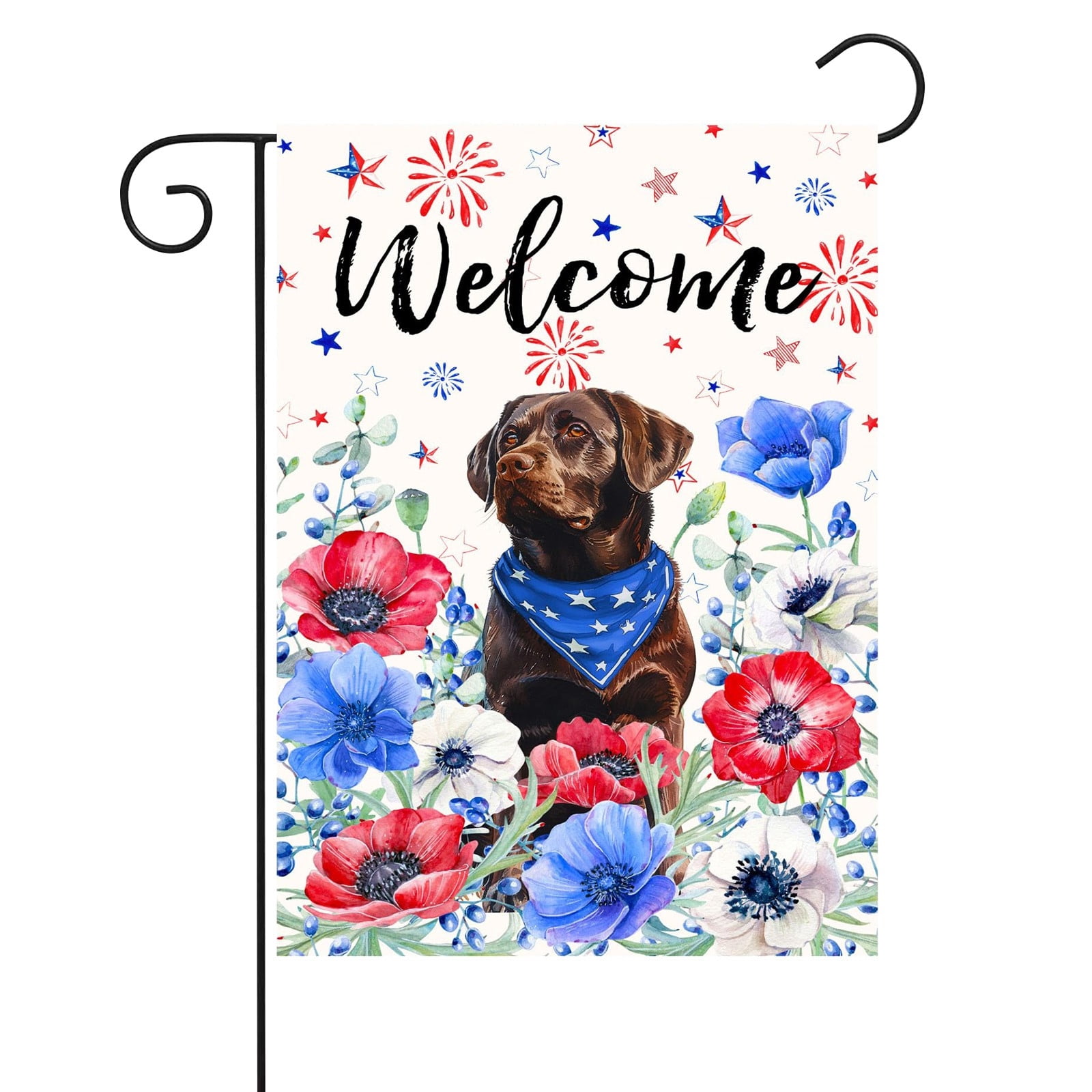 4th of July Beagle Garden Flag Red White Blue Floral Dog Yard Flags ...