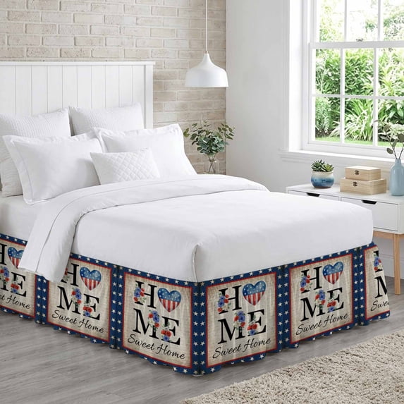 4th of July Bed Skirt King Size 16 Inch Drop, Home Sweet Home Blue ...