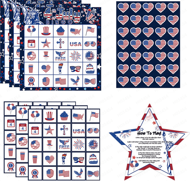 4th of July Bingo Game Cards - 2025 Independence Day pin-on Party Games ...
