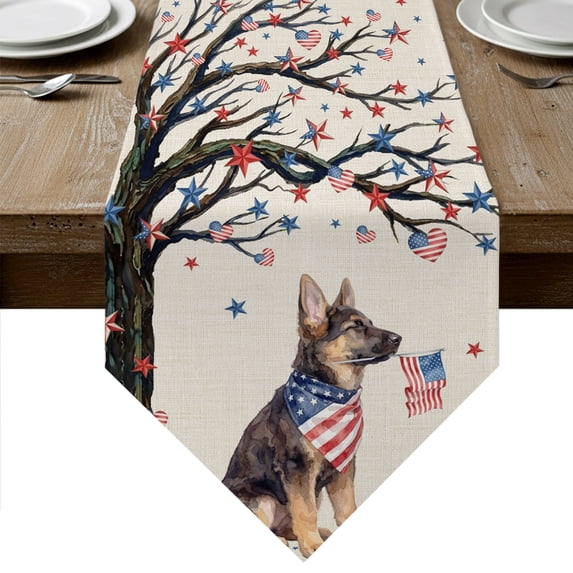 4th of July Black Dog Table Runner Linen Burlap Table Runner 72 Inches ...