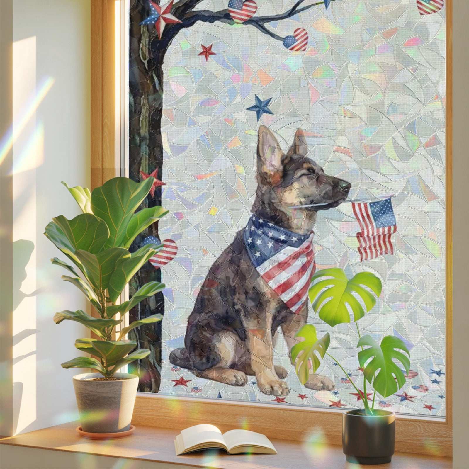 4th of July Black Dog Window Privacy Film Rainbow Static Cling Stain ...