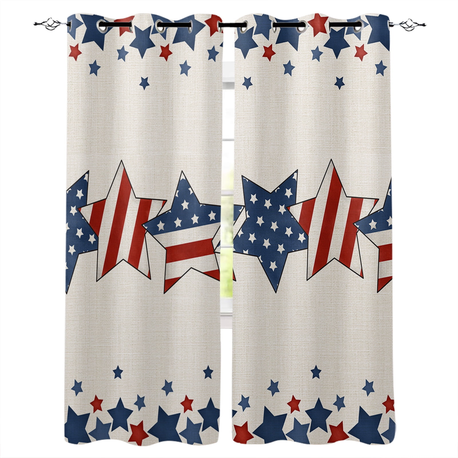 4th of July Blackout Curtains 63 Inches Long, Patriotic Blue Red Star ...