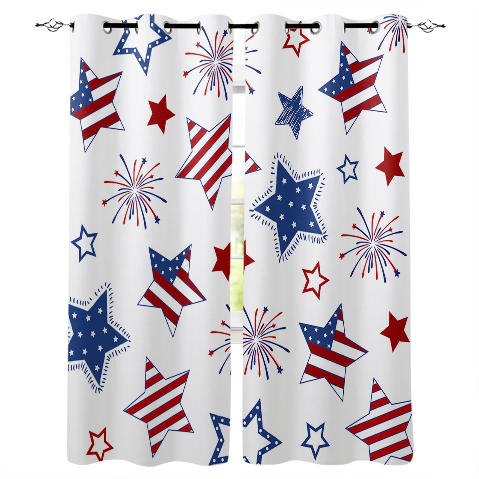 4th of July Blackout Curtains 96 Inches Long, Independence Day Blue Red ...