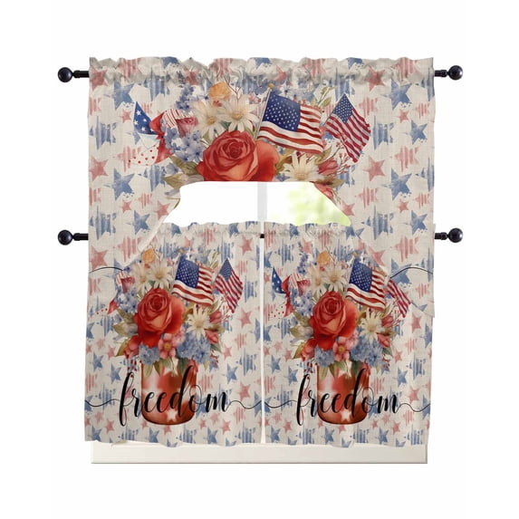 4th of July Blue Red Kitchen Curtain and Valance Set 3 Pieces,Rod ...
