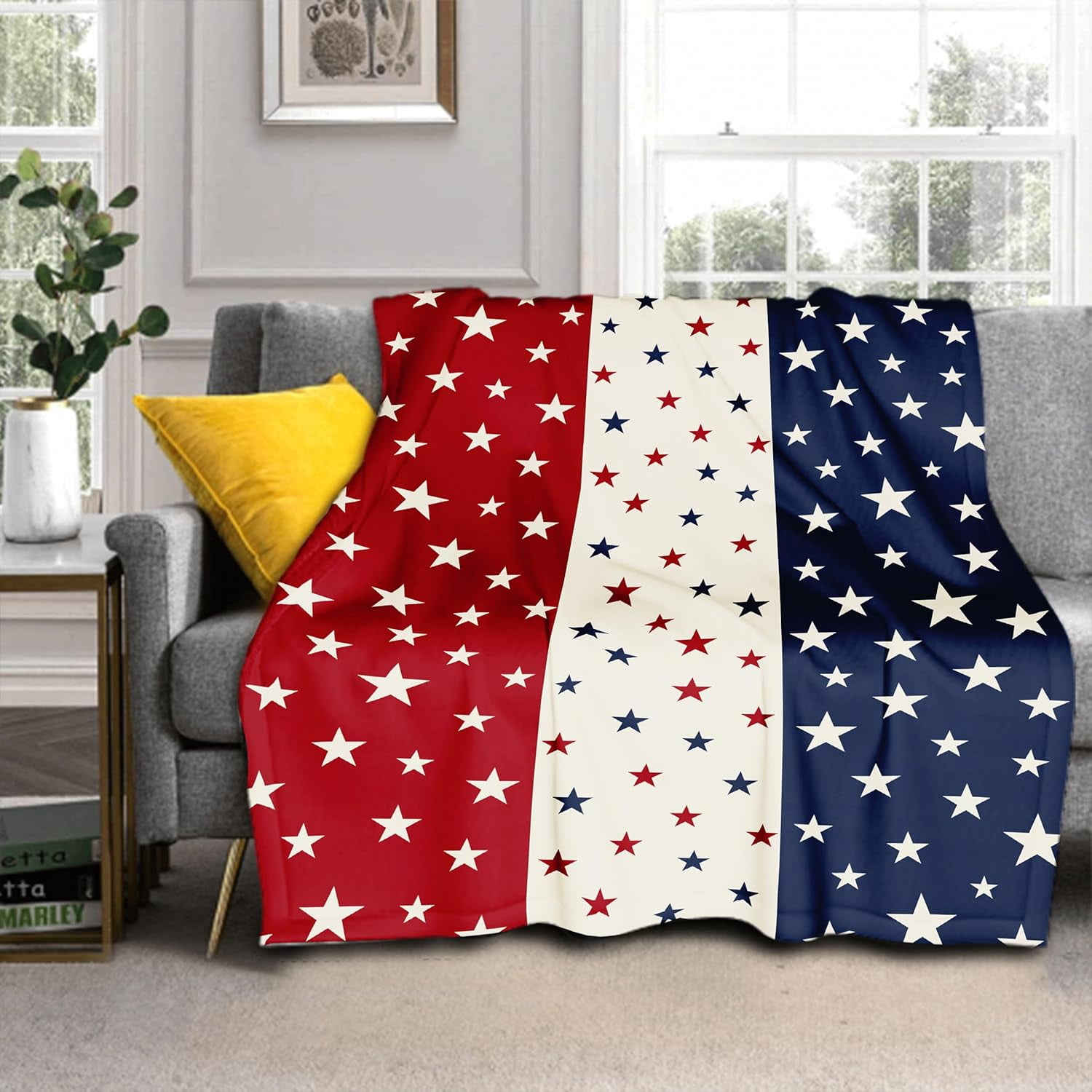 4th of July Blue Red Patriotic Throw Blanket 80"x60" Star Print ...