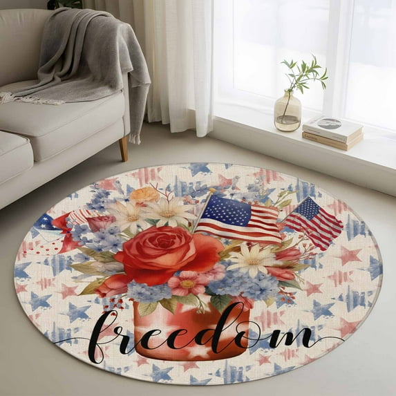 4th of July Blue Red Round Area Rug 3 FT, Small Kitchen Bathroom Mat ...