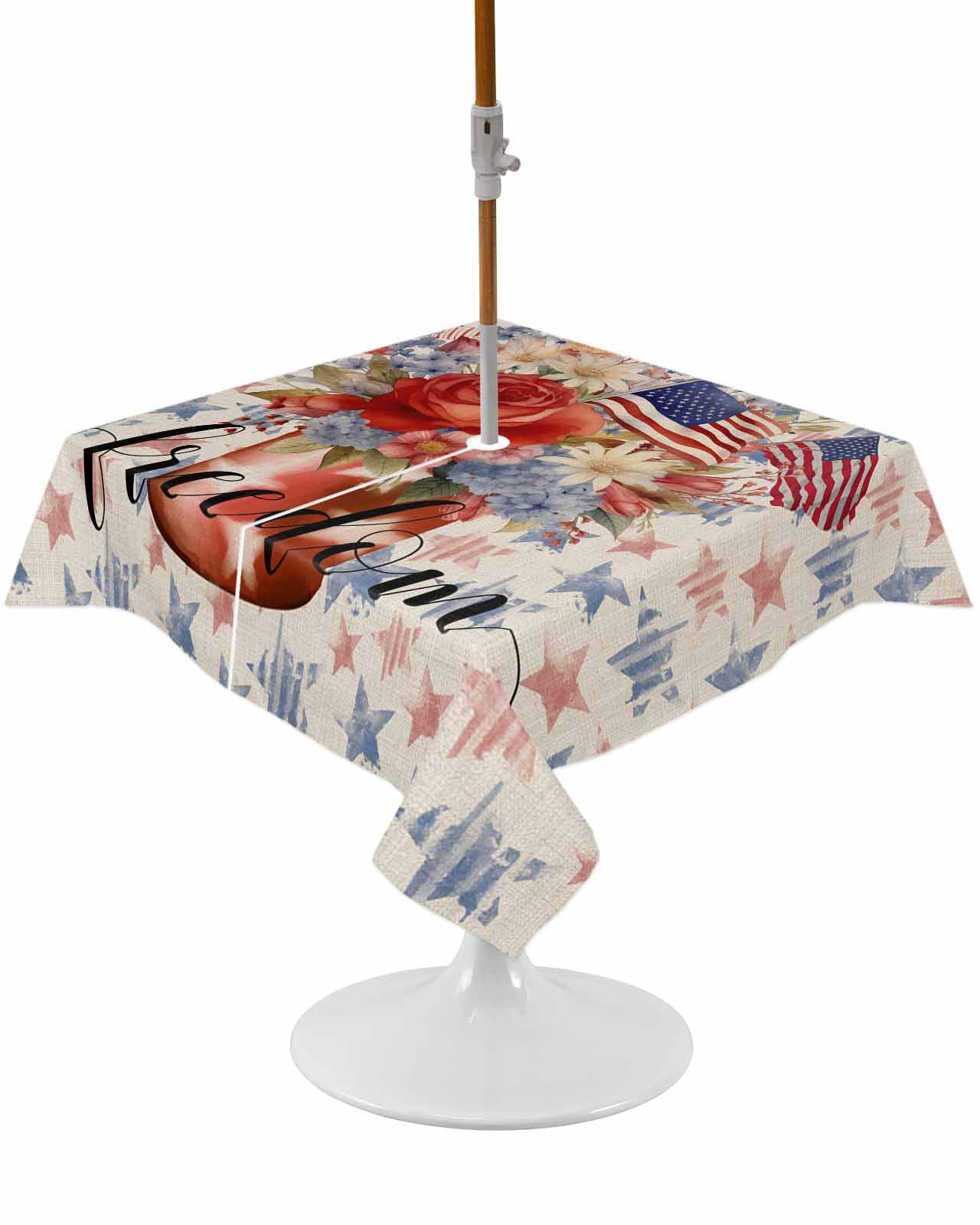 4th of July Blue Red Square Outdoor Tablecloth, Waterproof Table Cloth ...