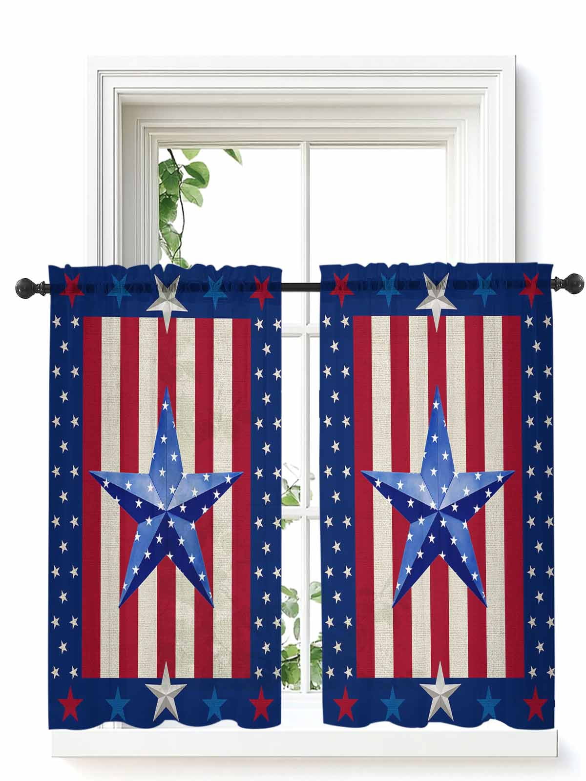 4th of July Blue Star Curtains 45 Inch Length,Sheer Curtains for ...