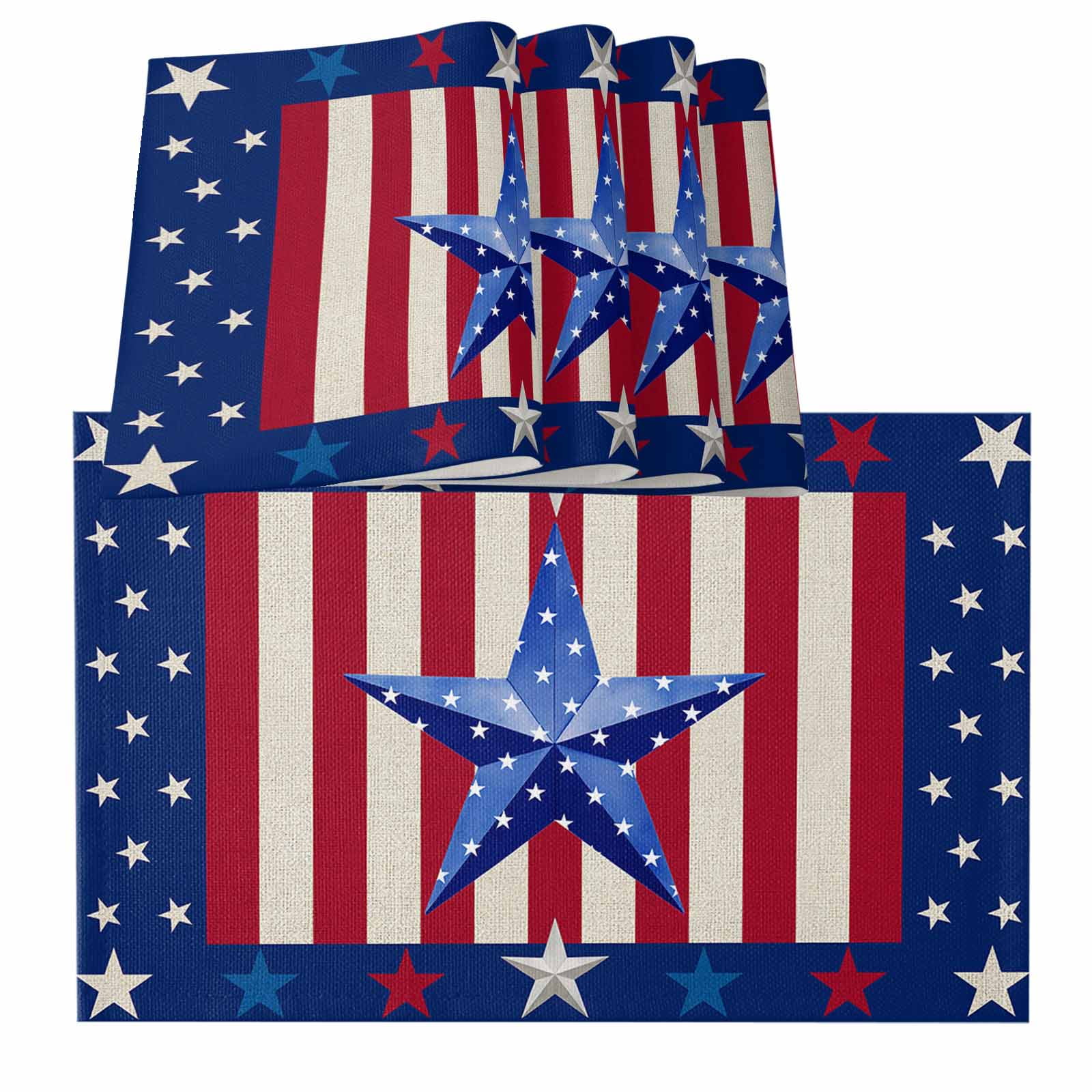 4th of July Blue Star Placemats for Dinning Table Set of 4,Red Stripes ...