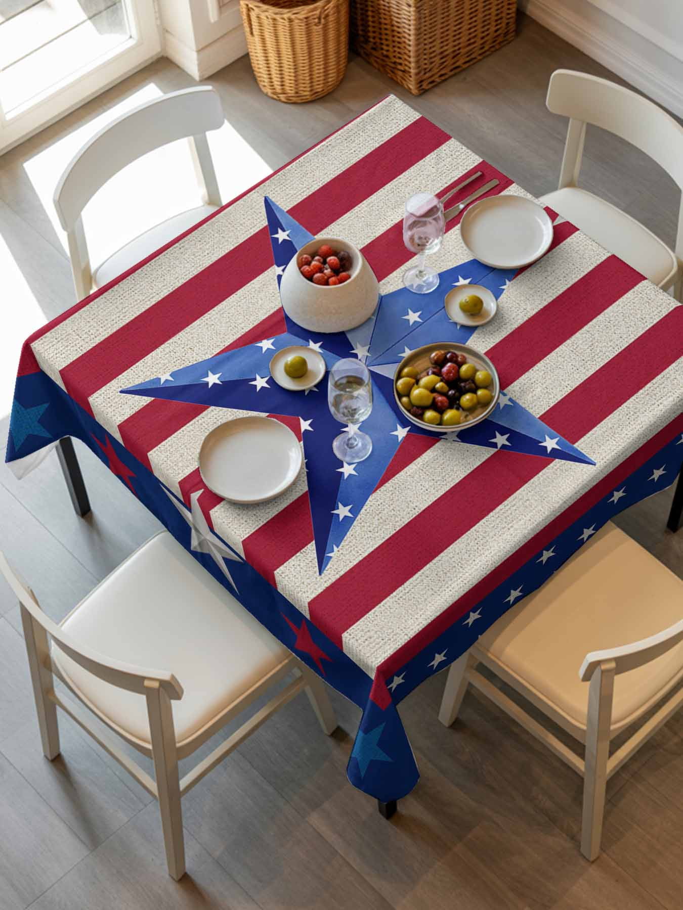 4th of July Blue Star Tablecloth Square Table Cloth 60x60, Waterproof ...