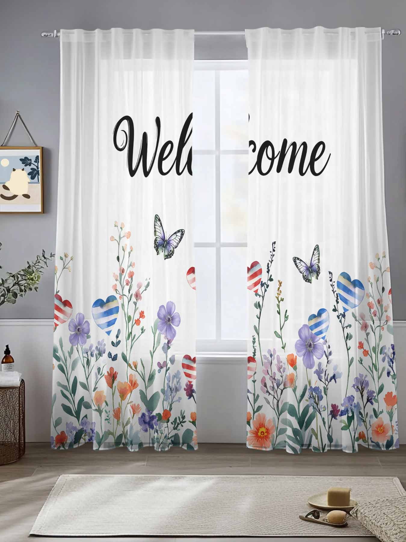 4th of July Botanical Sheer Curtains for Living Room Bedroom ...