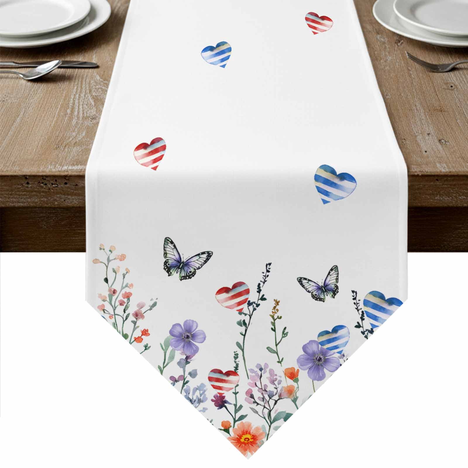 4th of July Botanical Table Runner Linen Burlap Table Runner 48 Inches ...