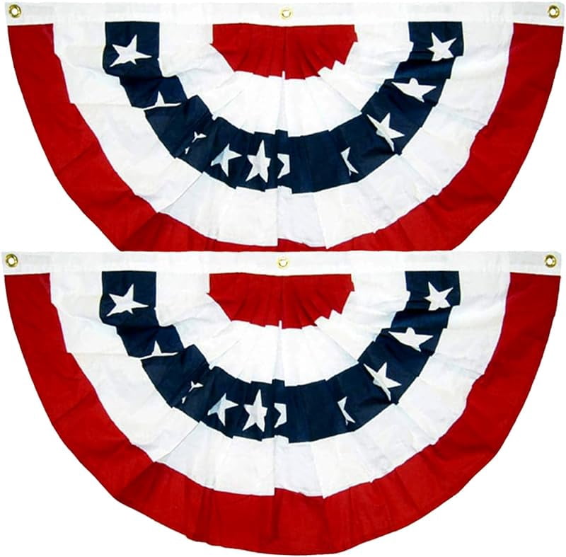 4th of July Bunting Flags Outdoor, 1.5X 3Ft American Pleated Fan Flag ...