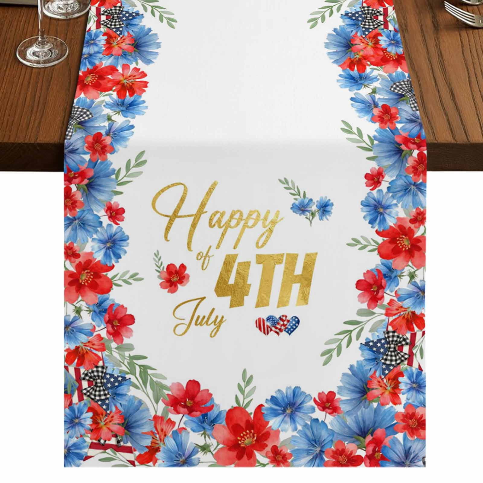 4th of July Burlap Cotton Table Runner 13x48 Inches Long, Summer Red ...