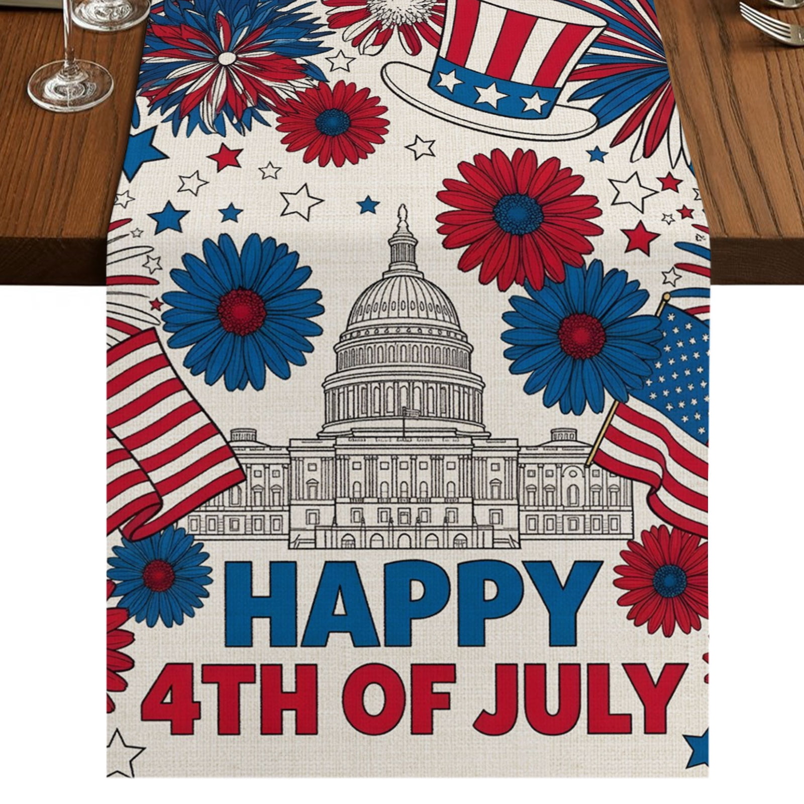 4th of July Burlap Cotton Table Runner 13x60 Inches Long, Patriotic ...