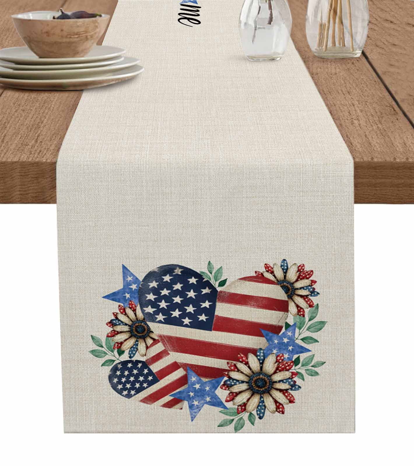4th of July Burlap Cotton Table Runner 13x72 Inches Long, Red Striped ...
