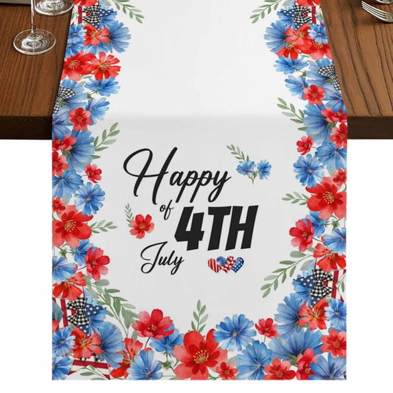 4th of July Burlap Cotton Table Runner 13x90 Inches Long, American Flag ...